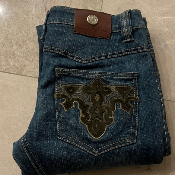 Antik Denim | Jeans | Antik Denim Dark Blue Jeans With Brown Suede ...